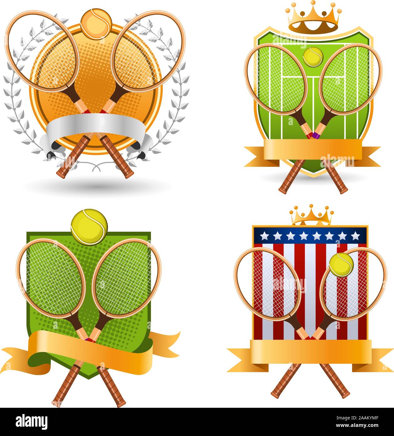 Sport Tennis racket ball emblem with crown and Star shape, banner ...