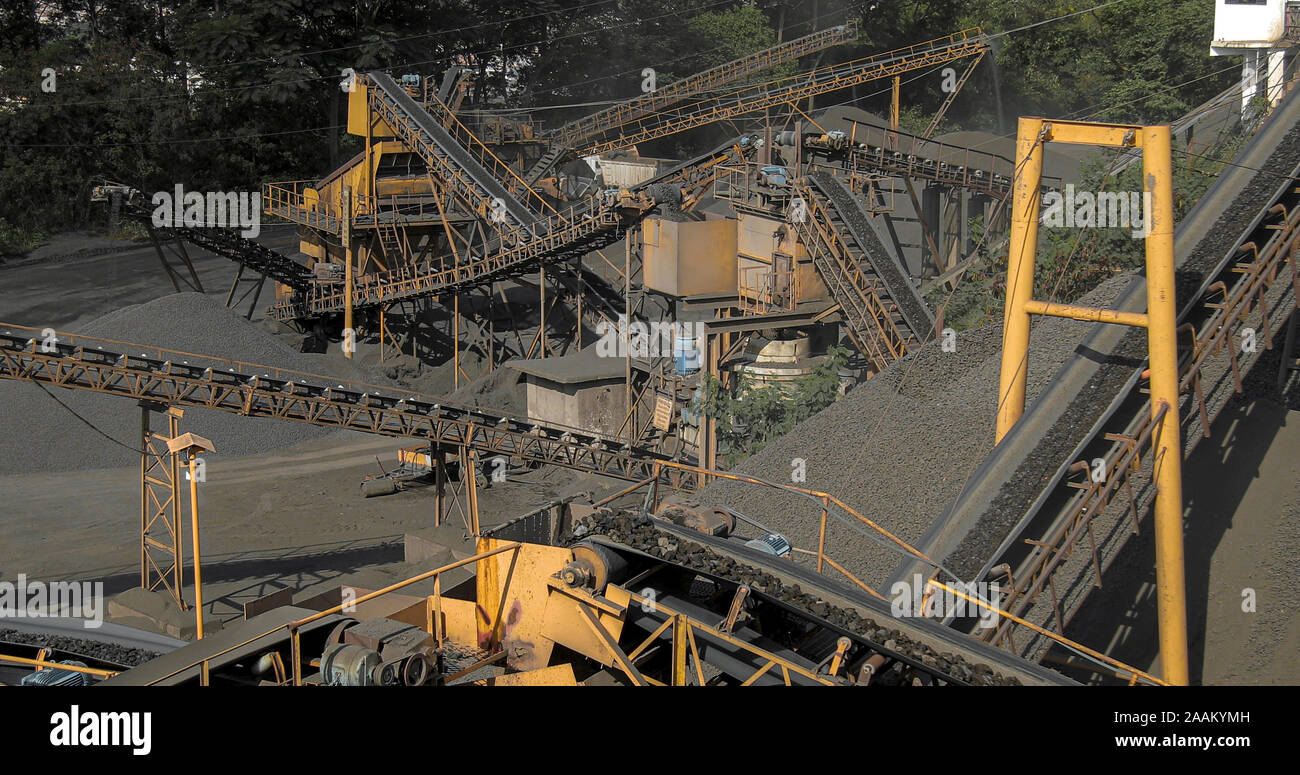 conveyor belt mine line rock transport Stock Photo - Alamy
