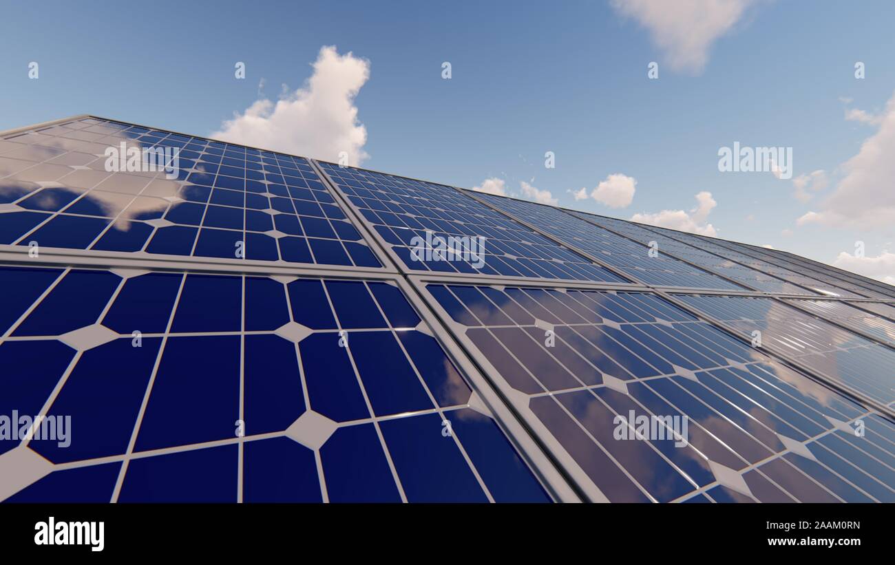 Power generation by solar panels, 3D Rendering Stock Photo - Alamy