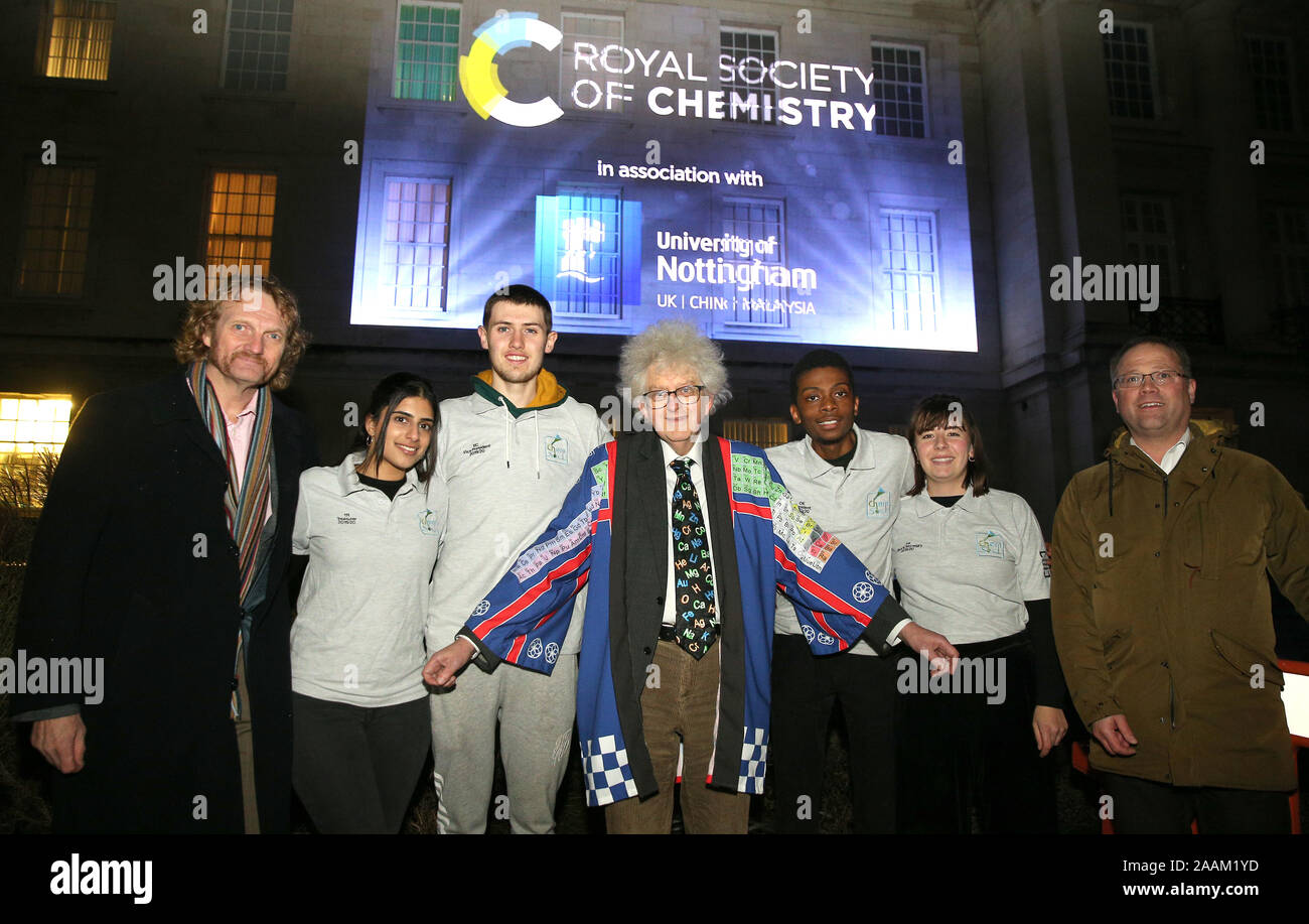 Sir Martyn Poliakoff CBE FREng FRS (centre) poses for a photograph with ...