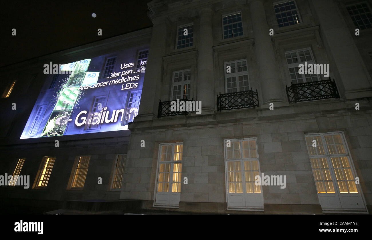 A light display at Nottingham University showing the Periodic Table ...