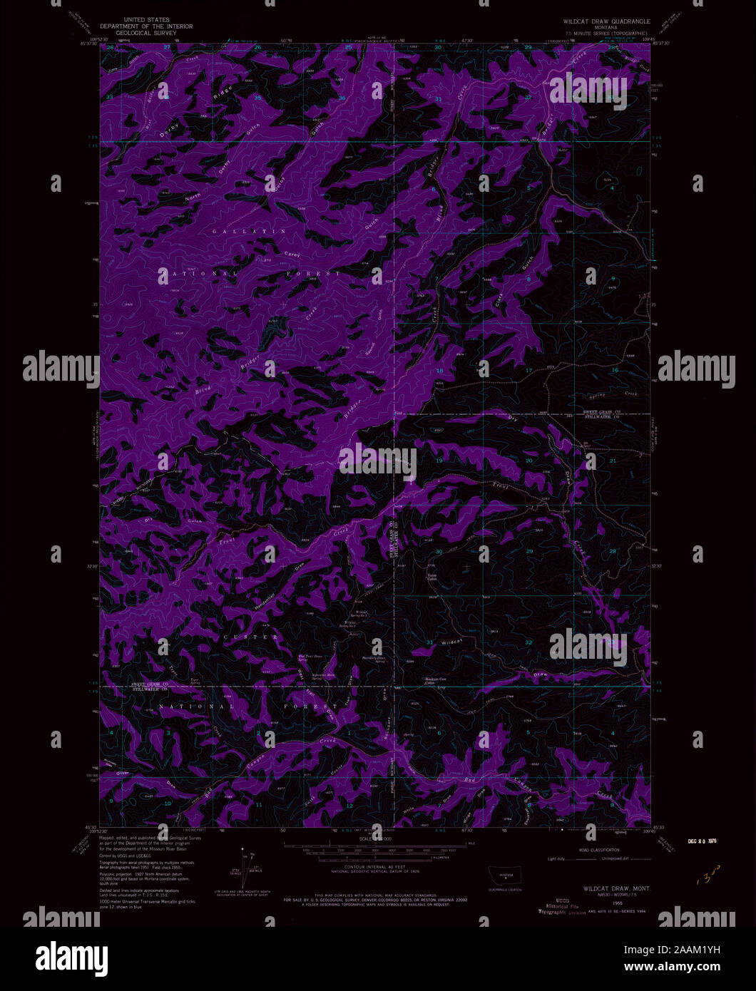 USGS TOPO Map Montana MT Wildcat Draw 267622 1955 24000 geo Inverted ...