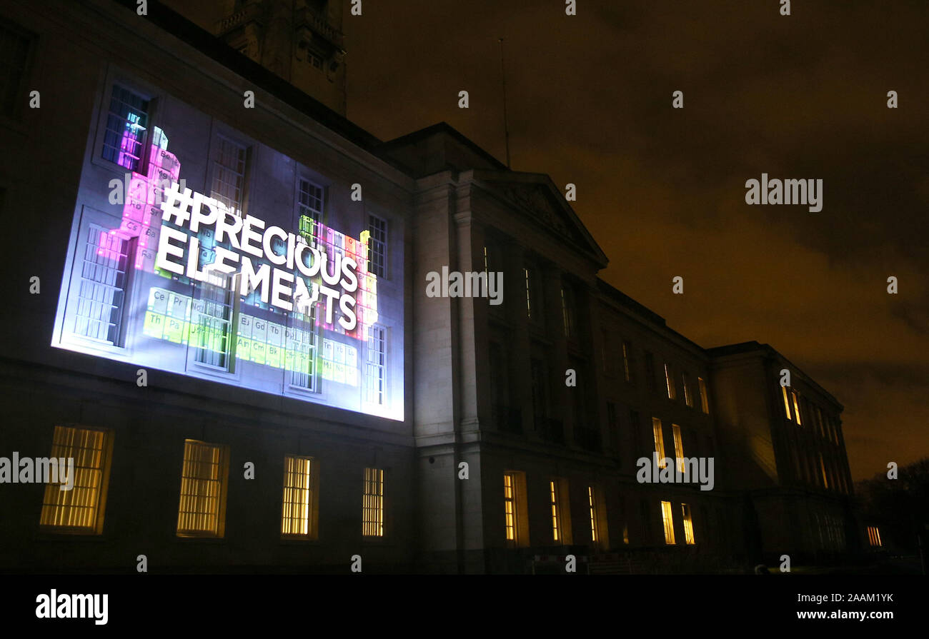 A light display at Nottingham University showing the Periodic Table ...