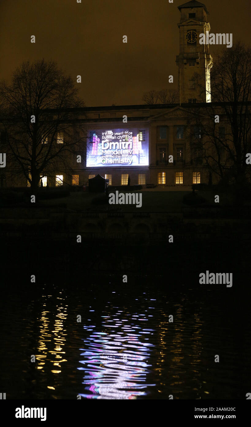 A light display at Nottingham University showing the Periodic Table ...
