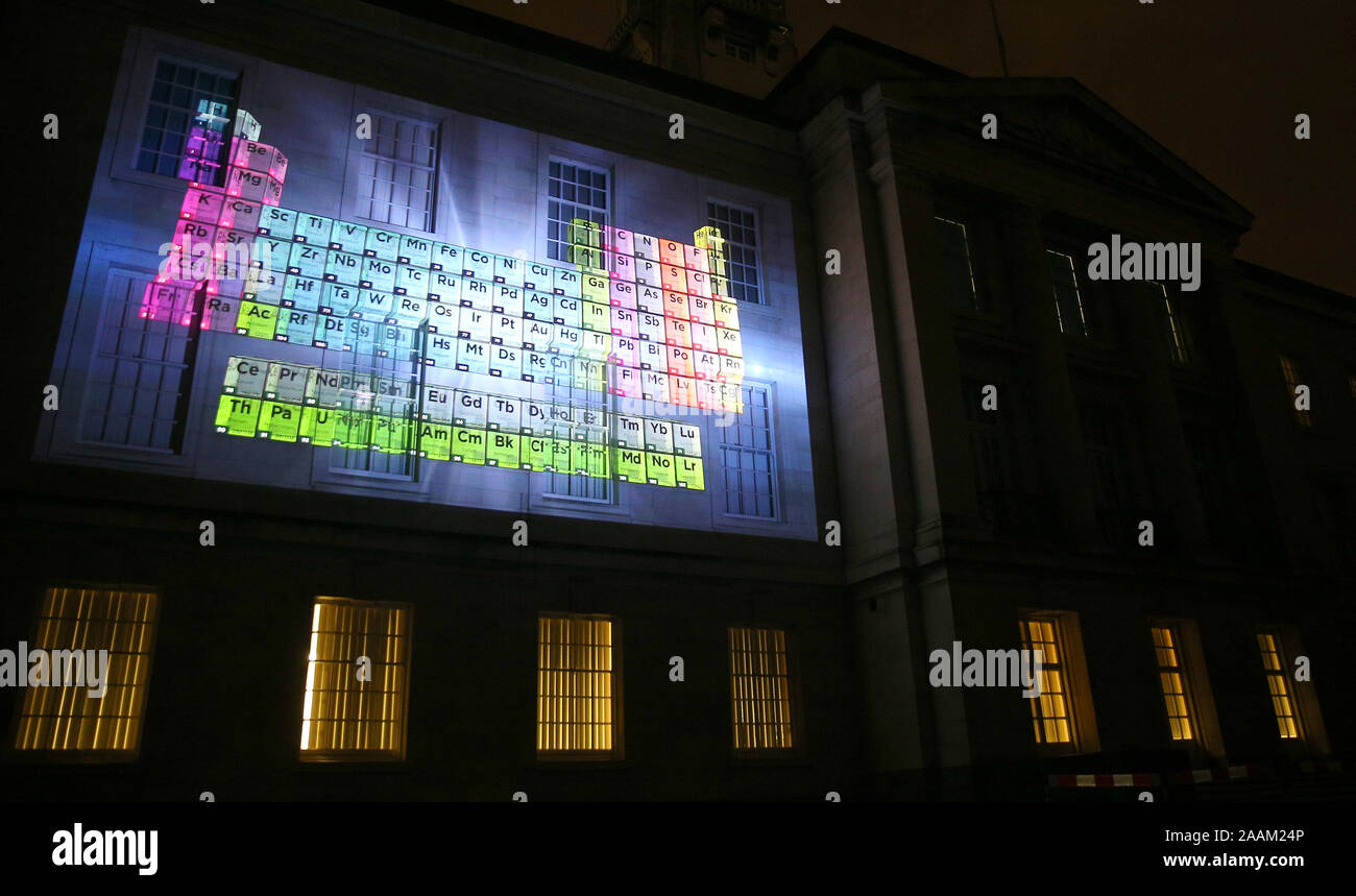 A light display at Nottingham University showing the Periodic Table ...