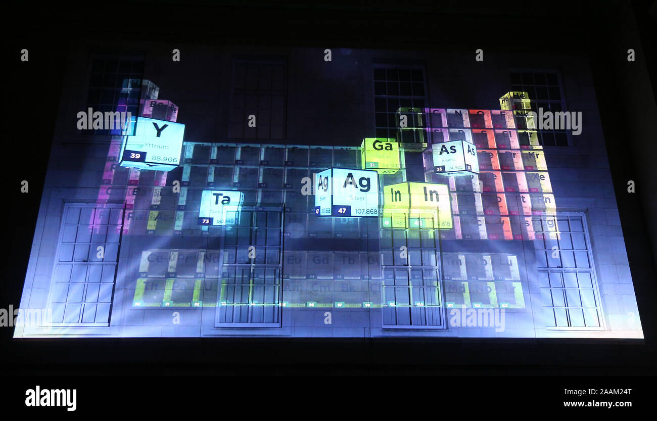 A light display at Nottingham University showing the Periodic Table ...
