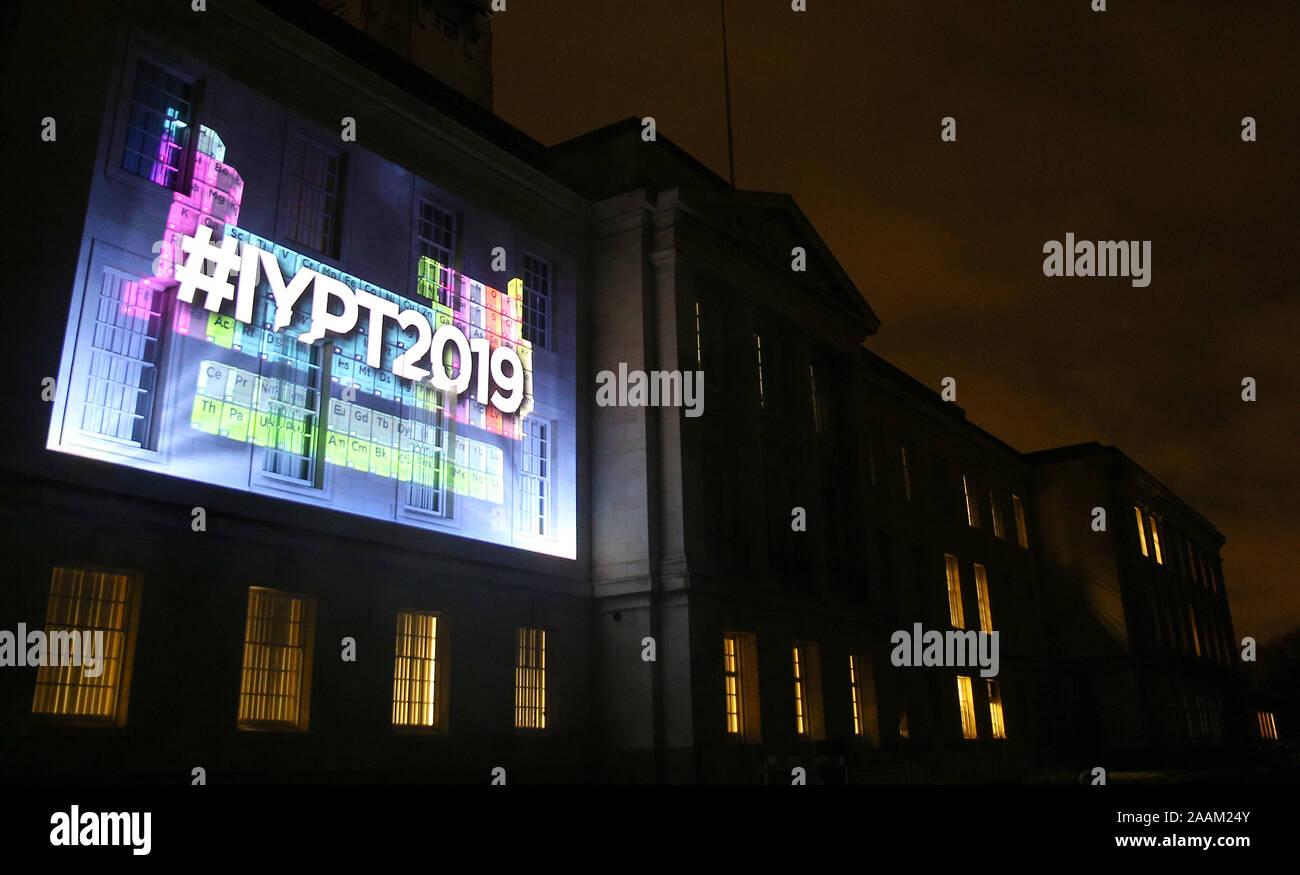 A light display at Nottingham University showing the Periodic Table ...
