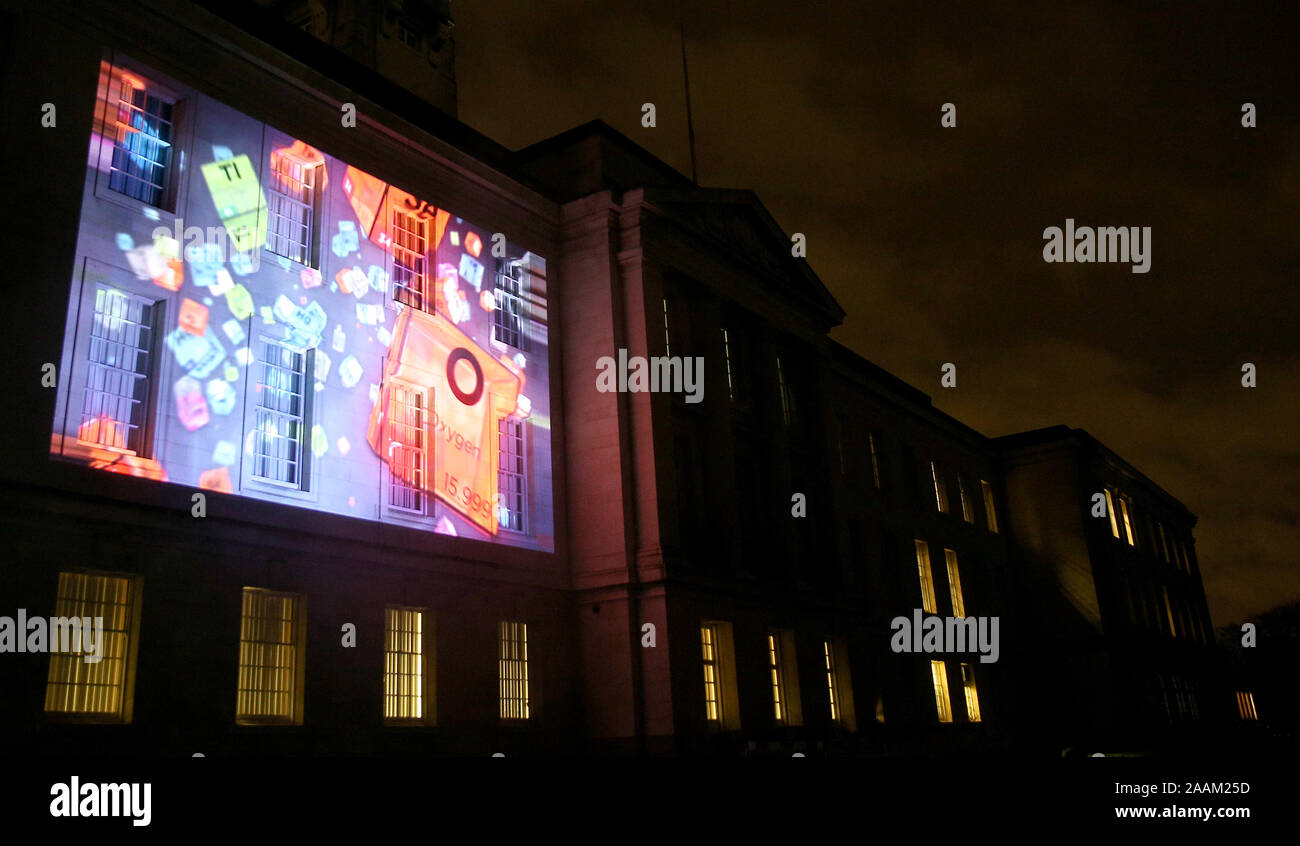 A light display at Nottingham University showing the Periodic Table ...