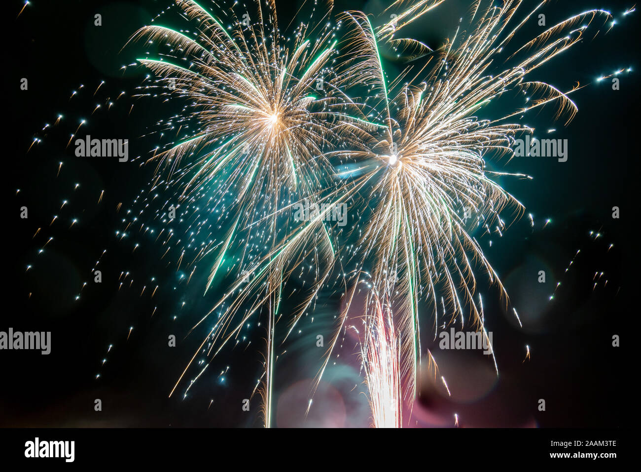 Long exposure of fireworks in the sky Stock Photo - Alamy