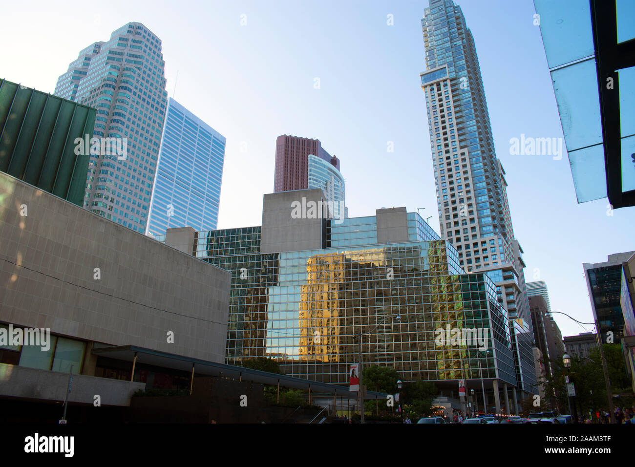 Skyscrapers of glass, steel, and stone, line up the skyline of downtown ...