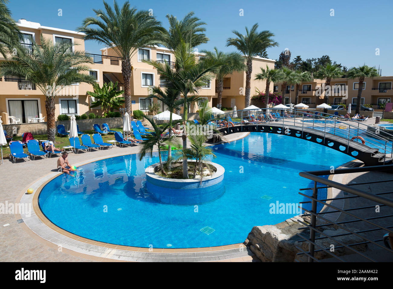 The pool area at the Pagona Hotel Apartments, Paphos, Cyprus Stock ...