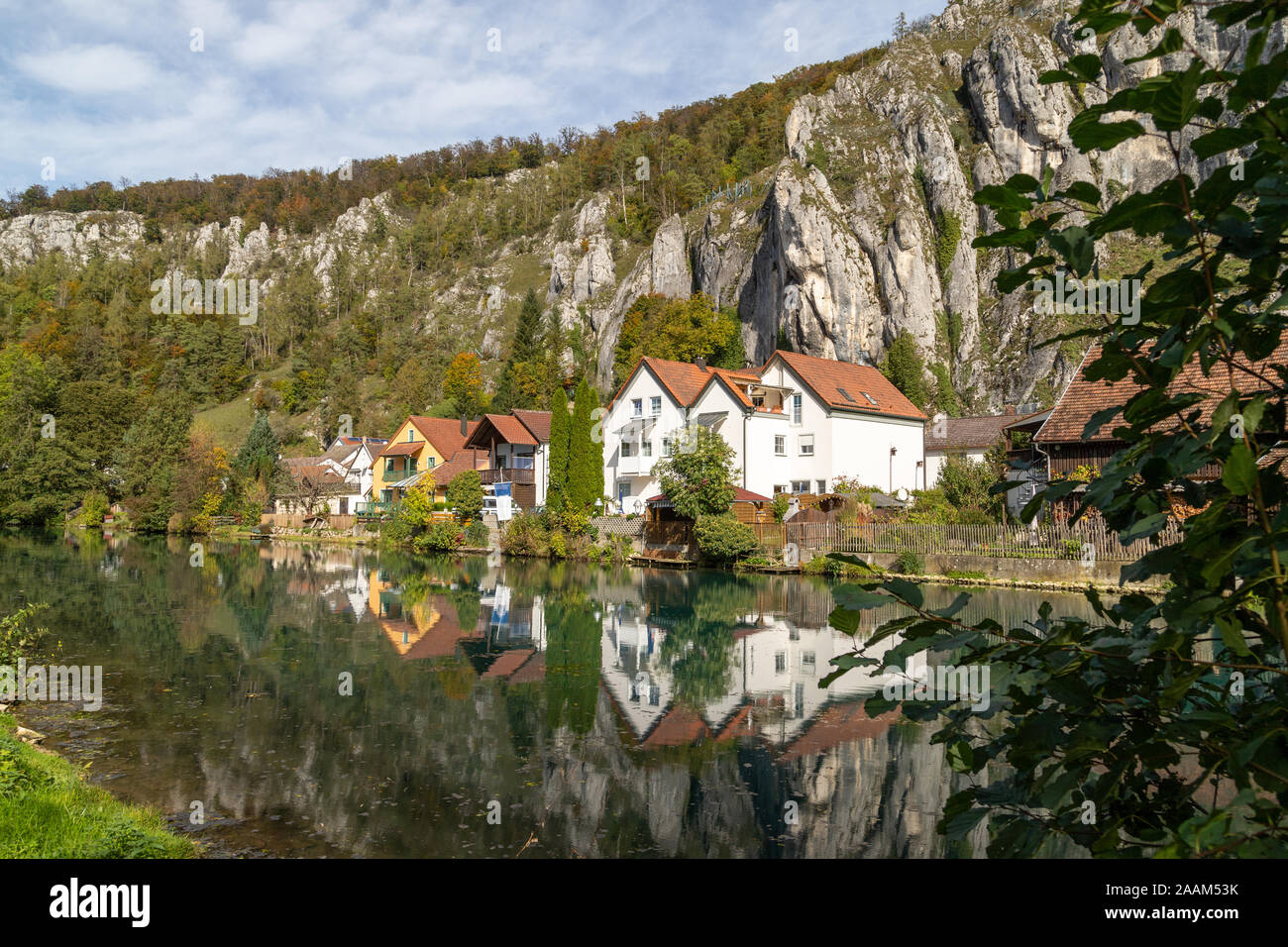 Idyllic view at the village Markt Essing in Bavaria, Germany with the ...