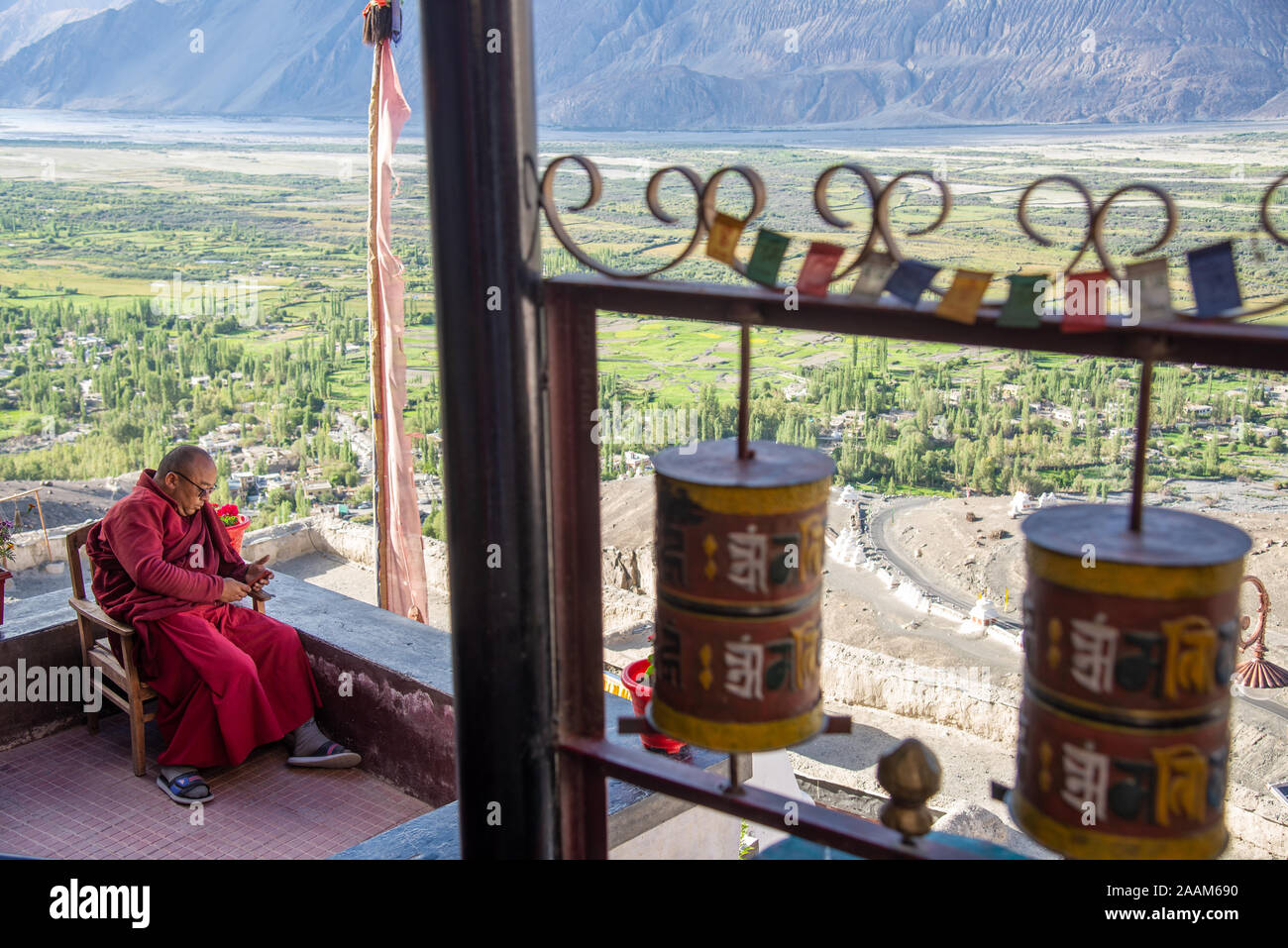 Diskit monastery in Nubra valley, Ladakh, northern India Stock Photo ...