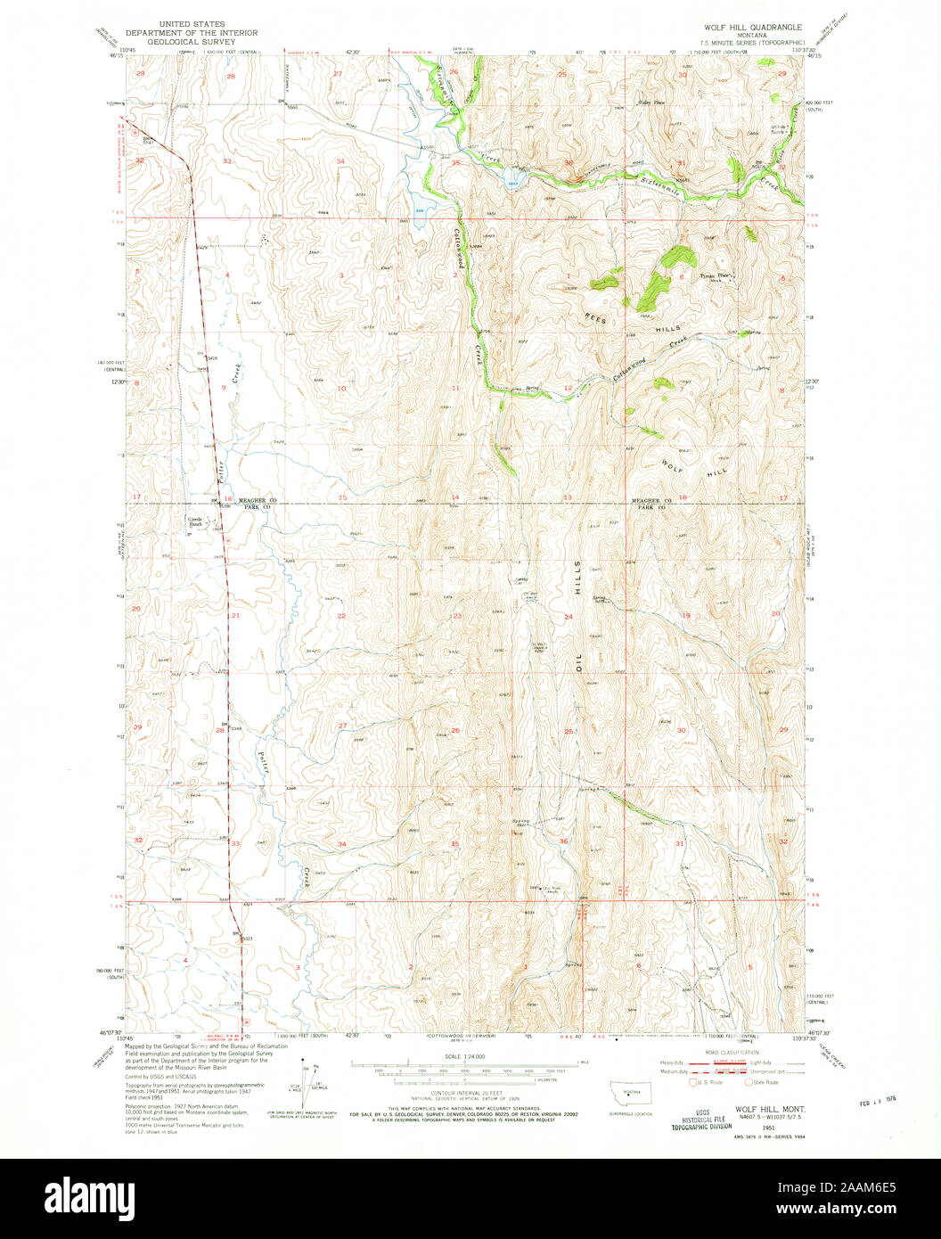 USGS TOPO Map Montana MT Wolf Hill 267686 1951 24000 geo Restoration ...