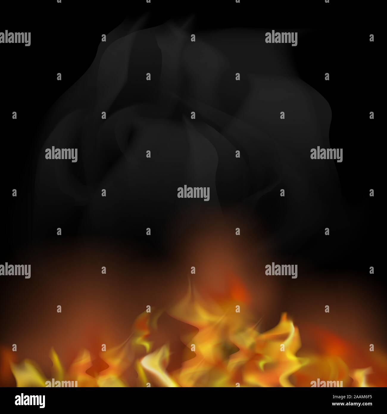 Flame Isolated over Black Background. Hot Red and Yellow Burning Fire ...