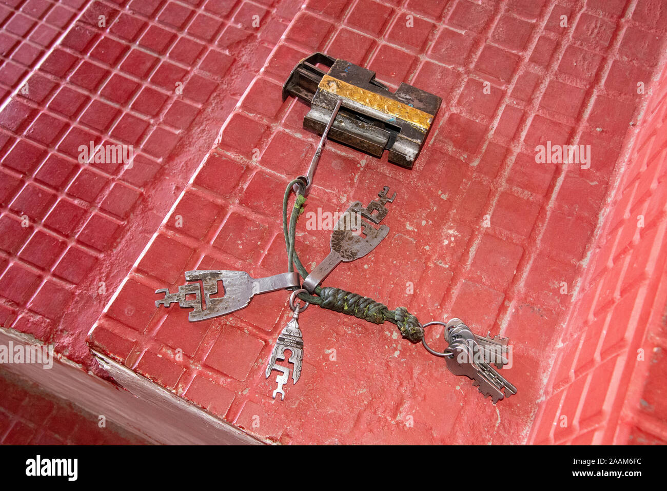 old lock with keys at Samstanling monastery in Nubra valley, Ladakh ...
