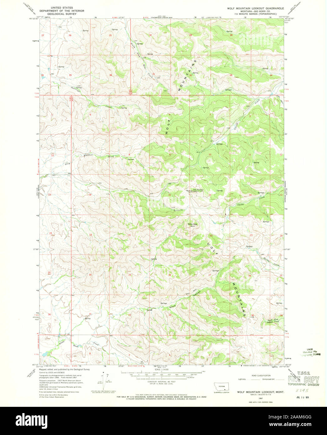 USGS TOPO Map Montana MT Wolf Mountain Lookout 267687 1967 24000 geo ...