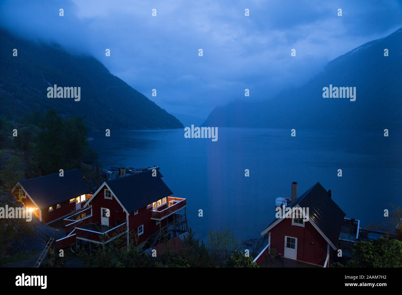 Norway fjord at blue hour Stock Photo - Alamy