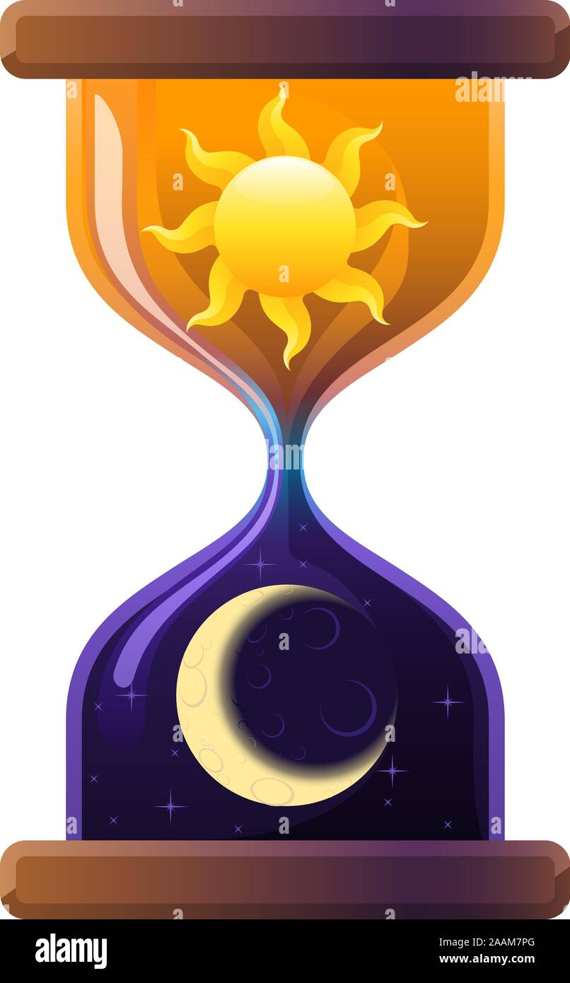 Hourglass Sun & Moon Sandglass Sand Clock. Vector Illustration Cartoon ...