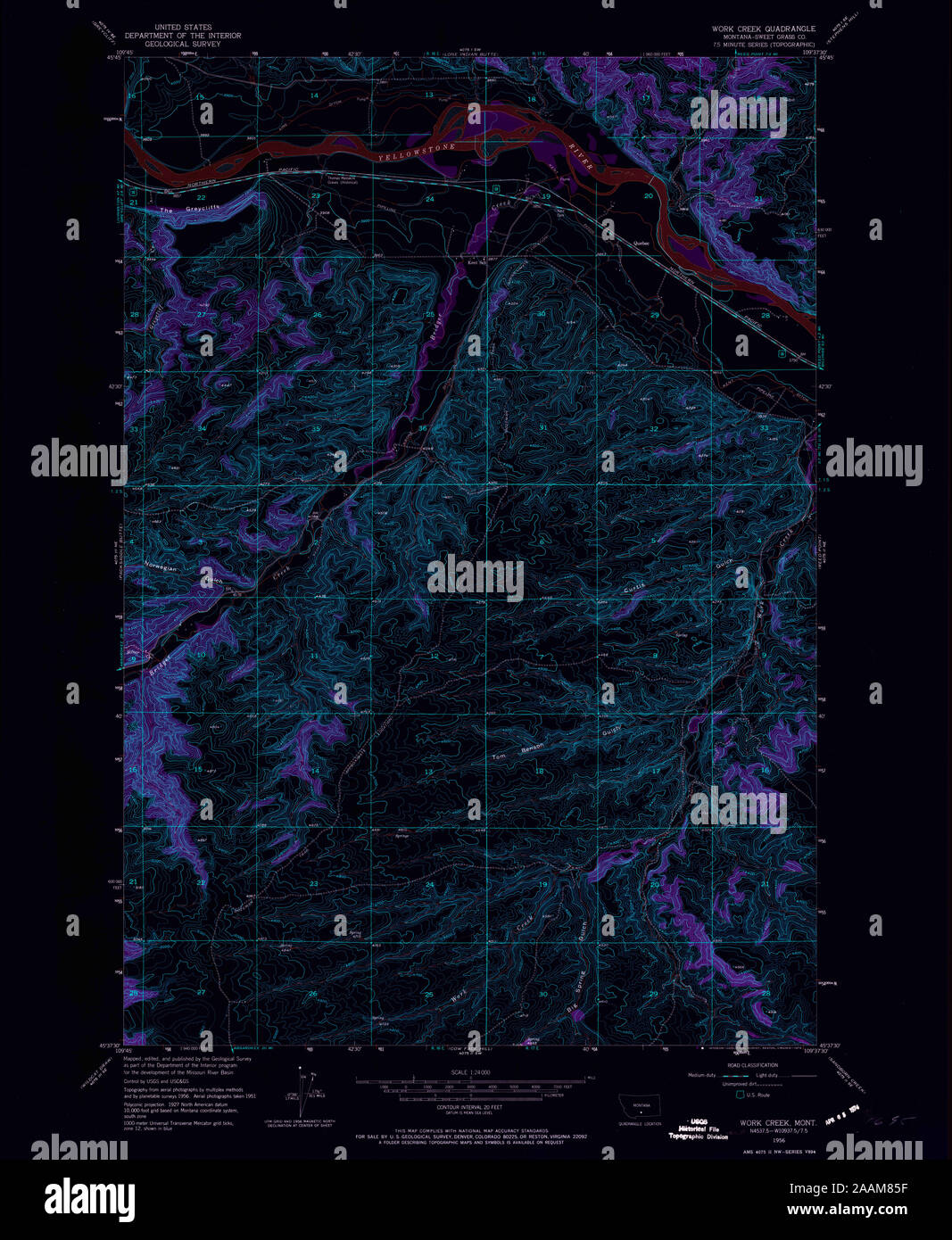 USGS TOPO Map Montana MT Work Creek 267723 1956 24000 geo Inverted ...