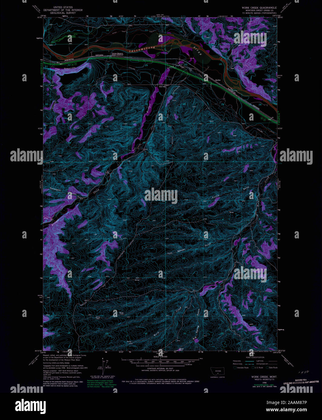 USGS TOPO Map Montana MT Work Creek 267724 1956 24000 geo Inverted ...