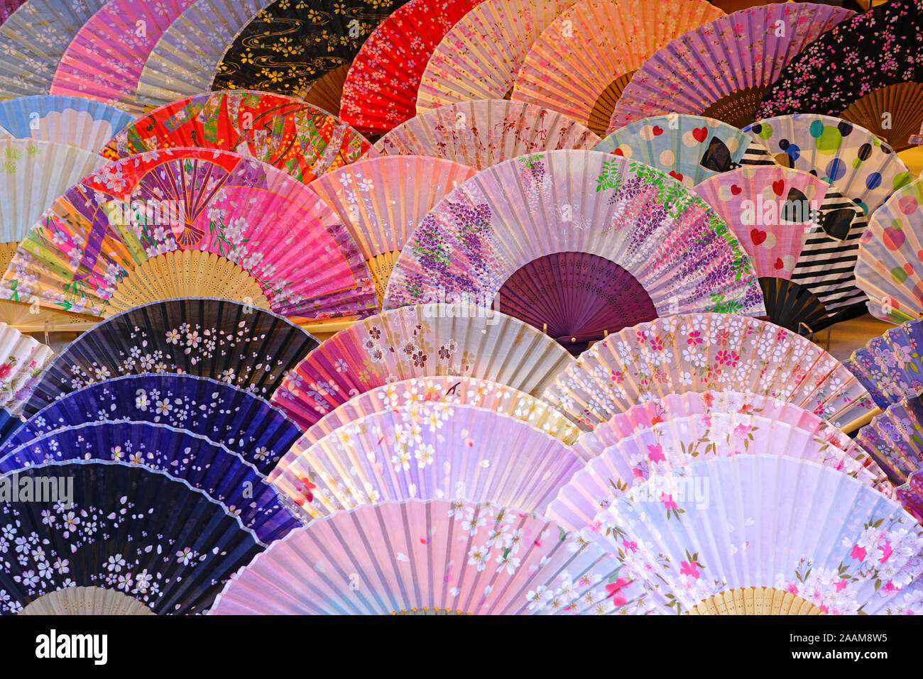 Traditional paper fans in a crafts store in Kyoto, Japan Stock Photo ...