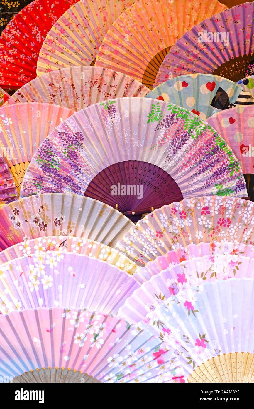 Traditional paper fans in a crafts store in Kyoto, Japan Stock Photo ...