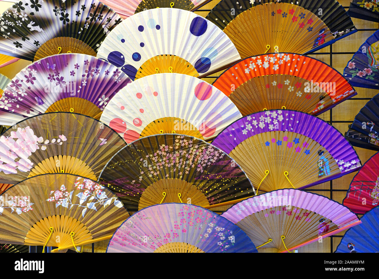 Traditional paper fans in a crafts store in Kyoto, Japan Stock Photo ...