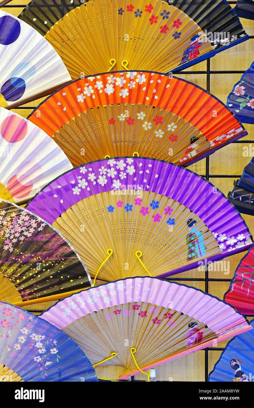 Traditional paper fans in a crafts store in Kyoto, Japan Stock Photo ...