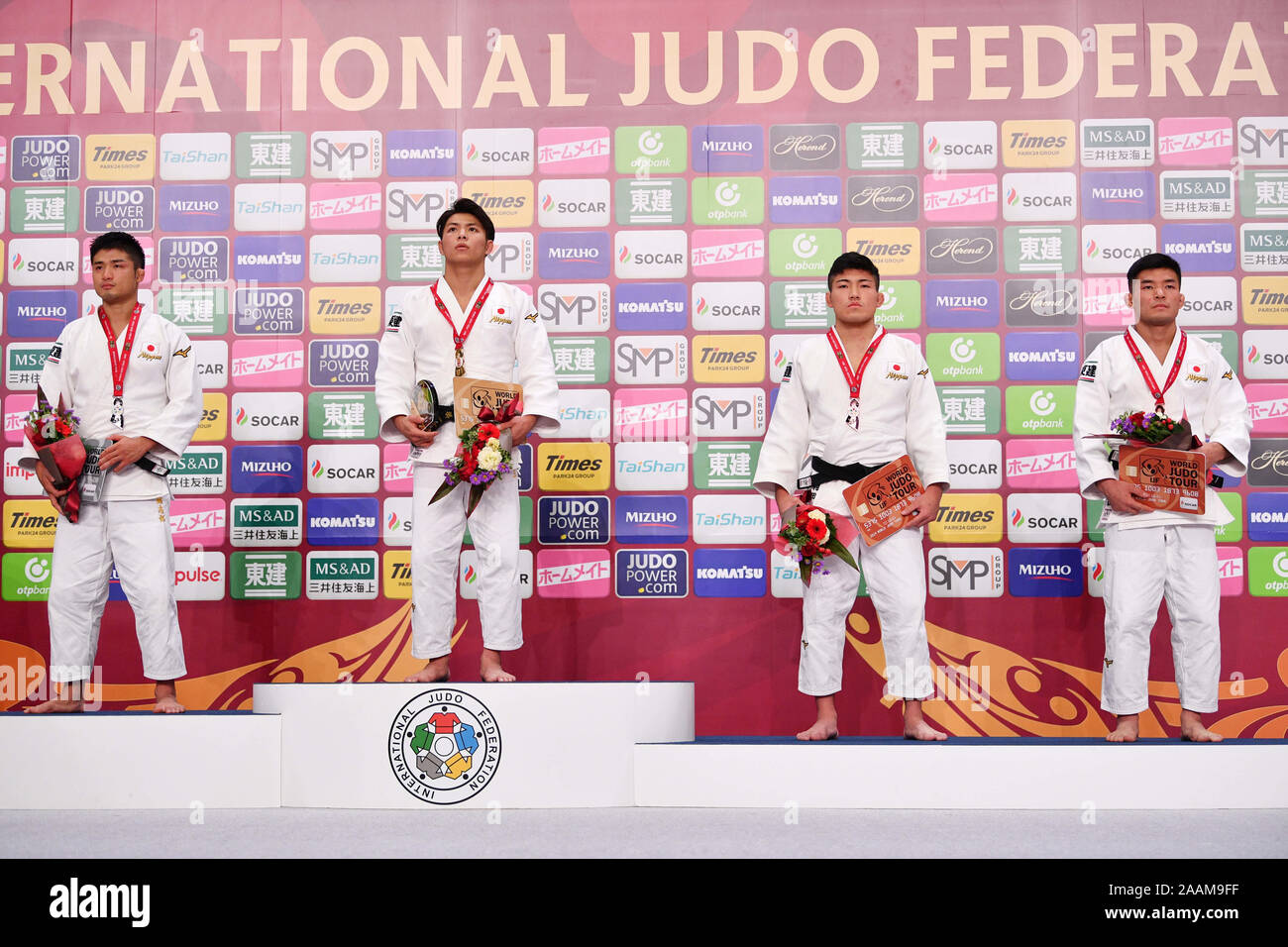 Osaka, Japan. Credit: MATSUO. 22nd Nov, 2019. (L-R) Joshiro Maruyama, ? Hifumi Abe, Yuji Aida ...