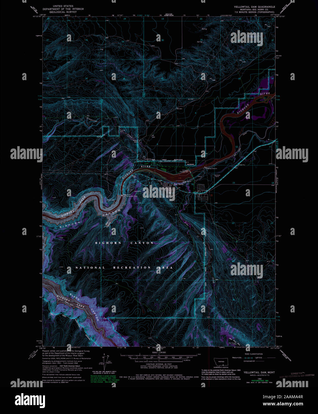 USGS TOPO Map Montana MT Yellowtail Dam 267745 1964 24000 geo Inverted ...