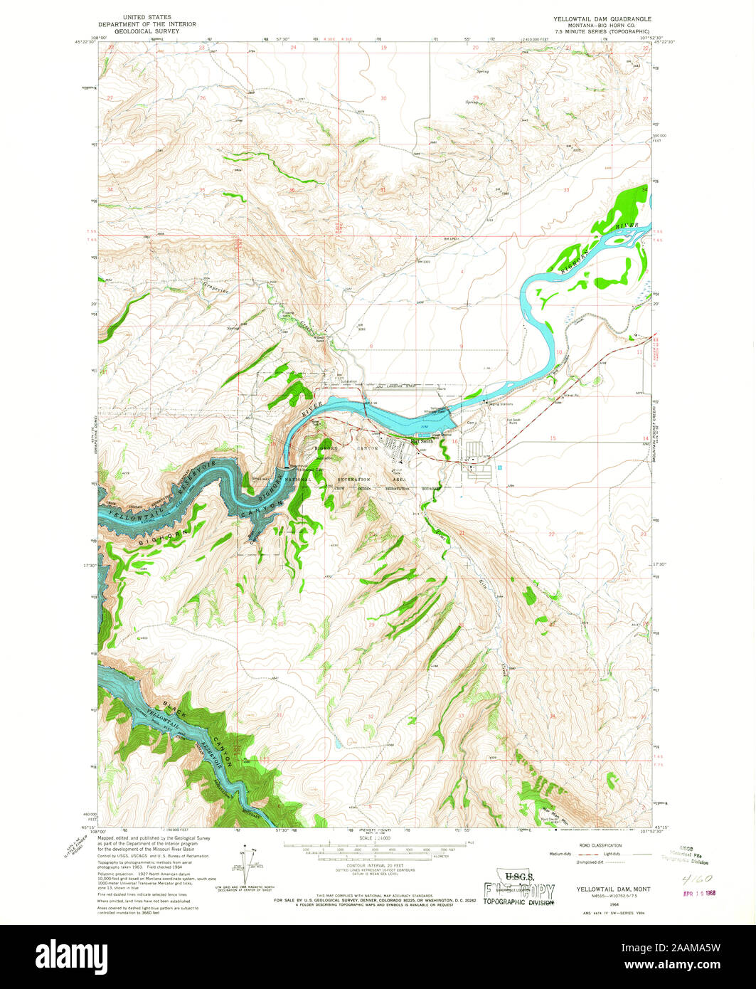 USGS TOPO Map Montana MT Yellowtail Dam 267744 1964 24000 geo ...