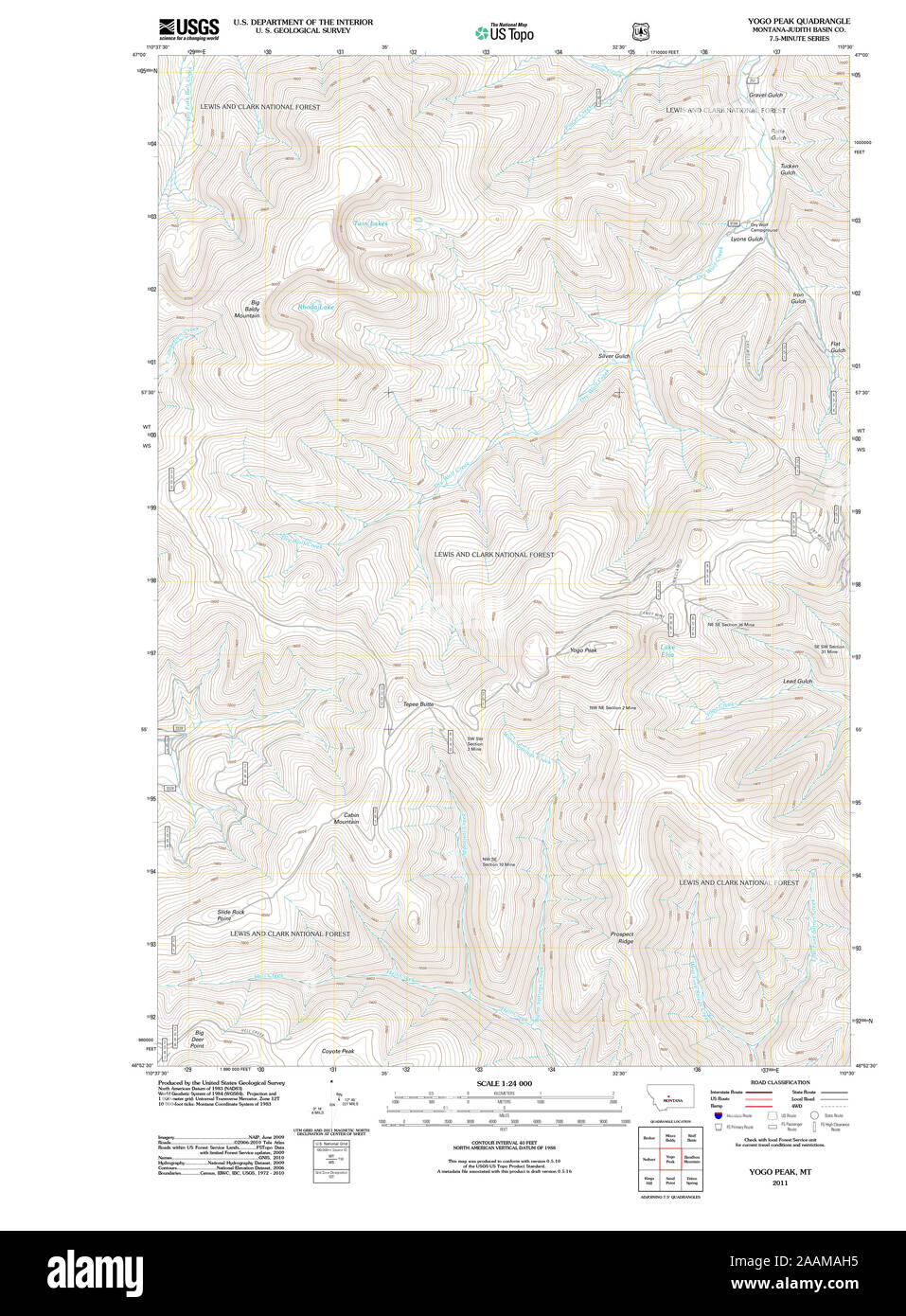 USGS TOPO Map Montana MT Yogo Peak 20110615 TM geo Restoration Stock ...