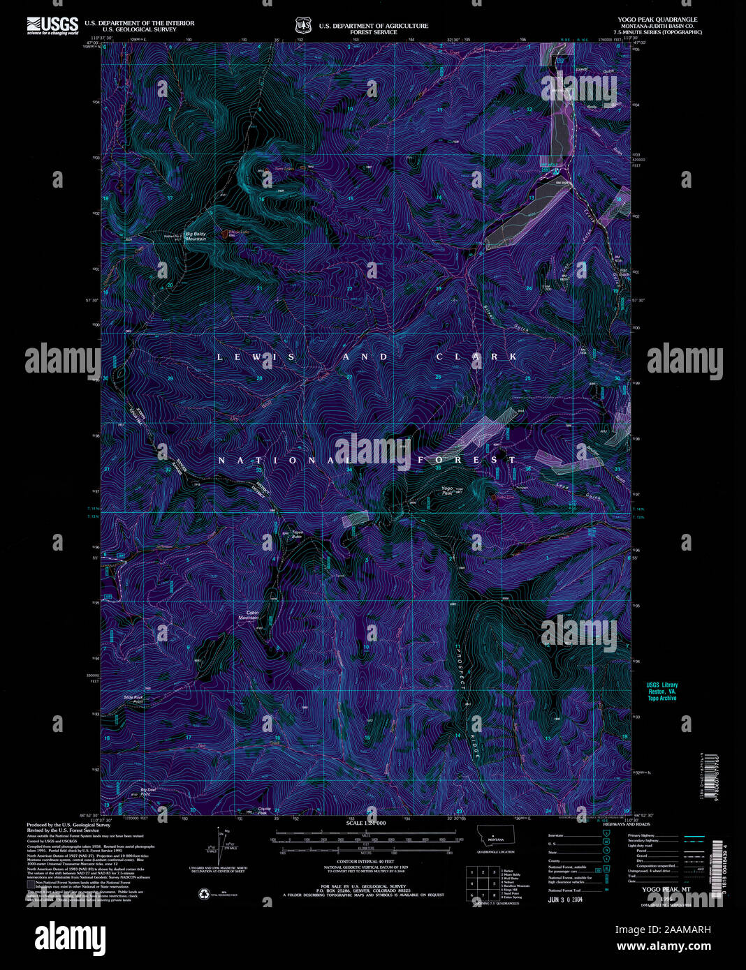 USGS TOPO Map Montana MT Yogo Peak 267751 1995 24000 geo Inverted ...