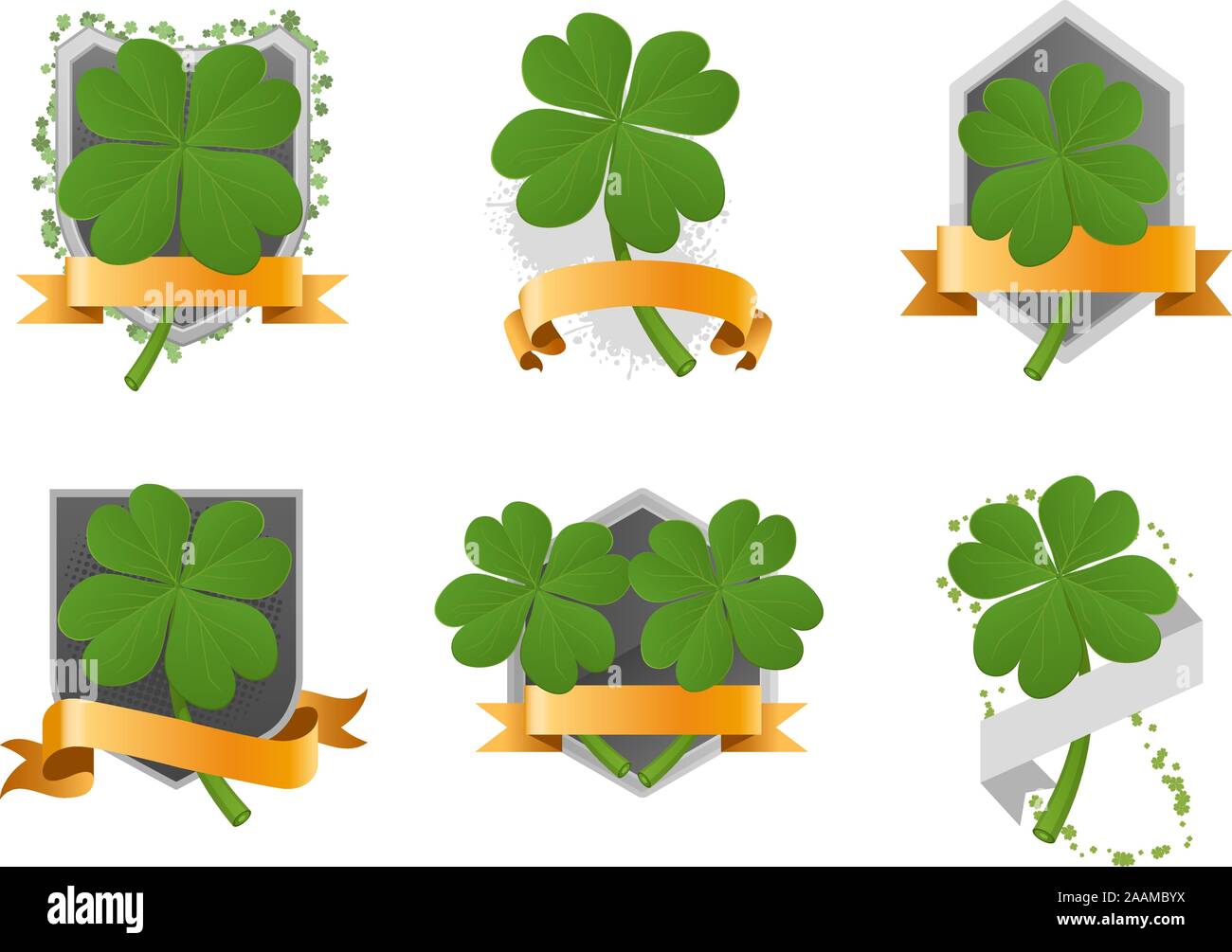Four leaf clover set with banner space vector illustration cartoon ...