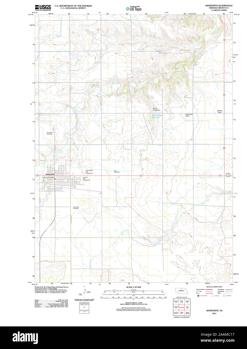 USGS TOPO Map Nebraska NE Ainsworth 20111025 TM Restoration Stock Photo ...