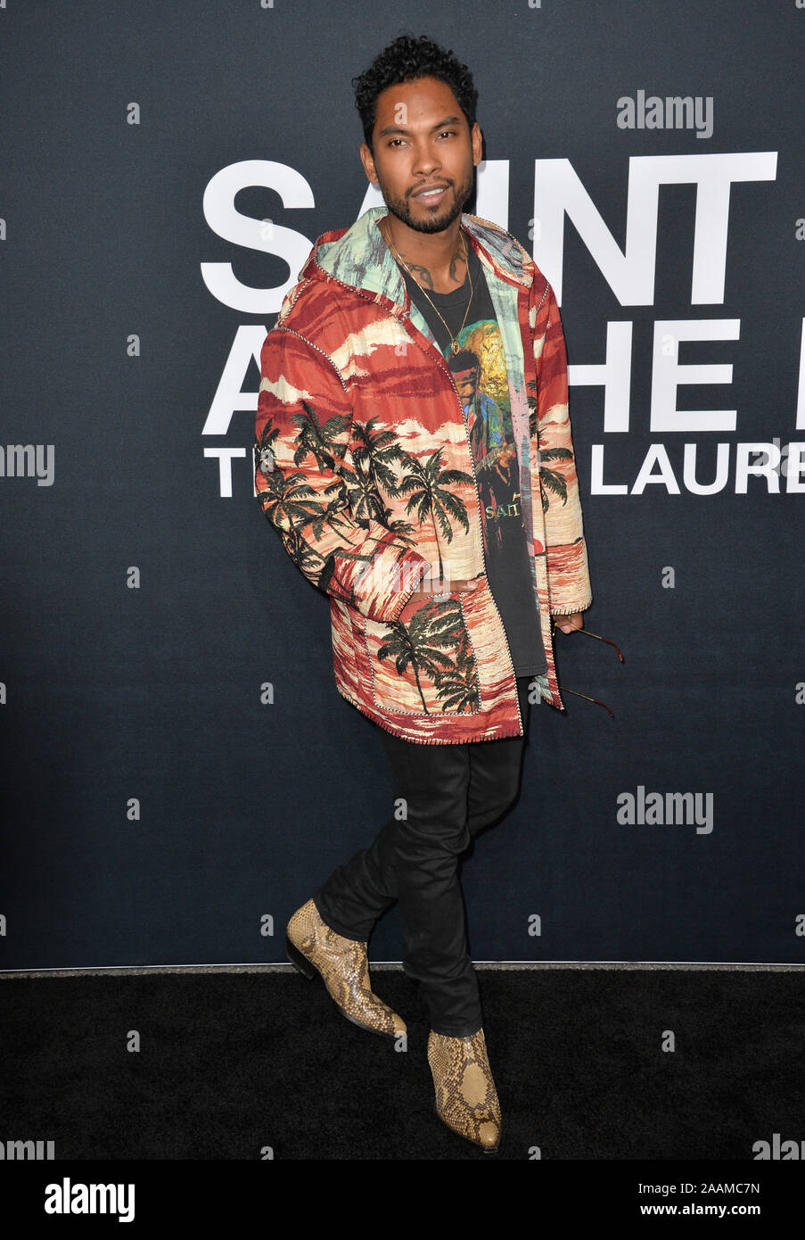 LOS ANGELES, CA - FEBRUARY 10, 2016: Singer Miguel arriving at the ...