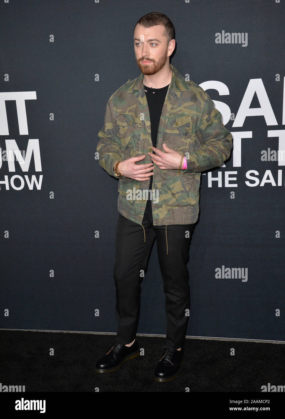LOS ANGELES, CA - FEBRUARY 10, 2016: Singer Sam Smith arriving at the ...