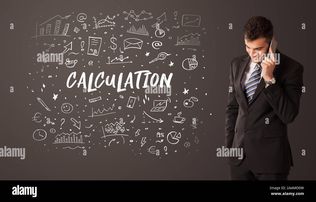 Businessman thinking with CALCULATION inscription, business education ...