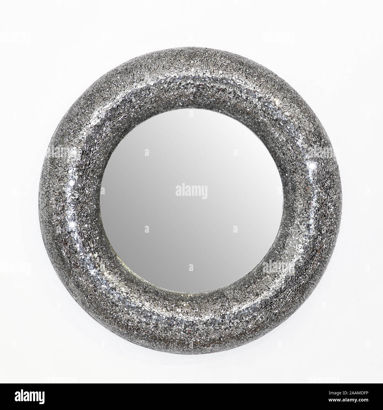 Oval mirror with shiny silver sparkling frame Stock Photo - Alamy