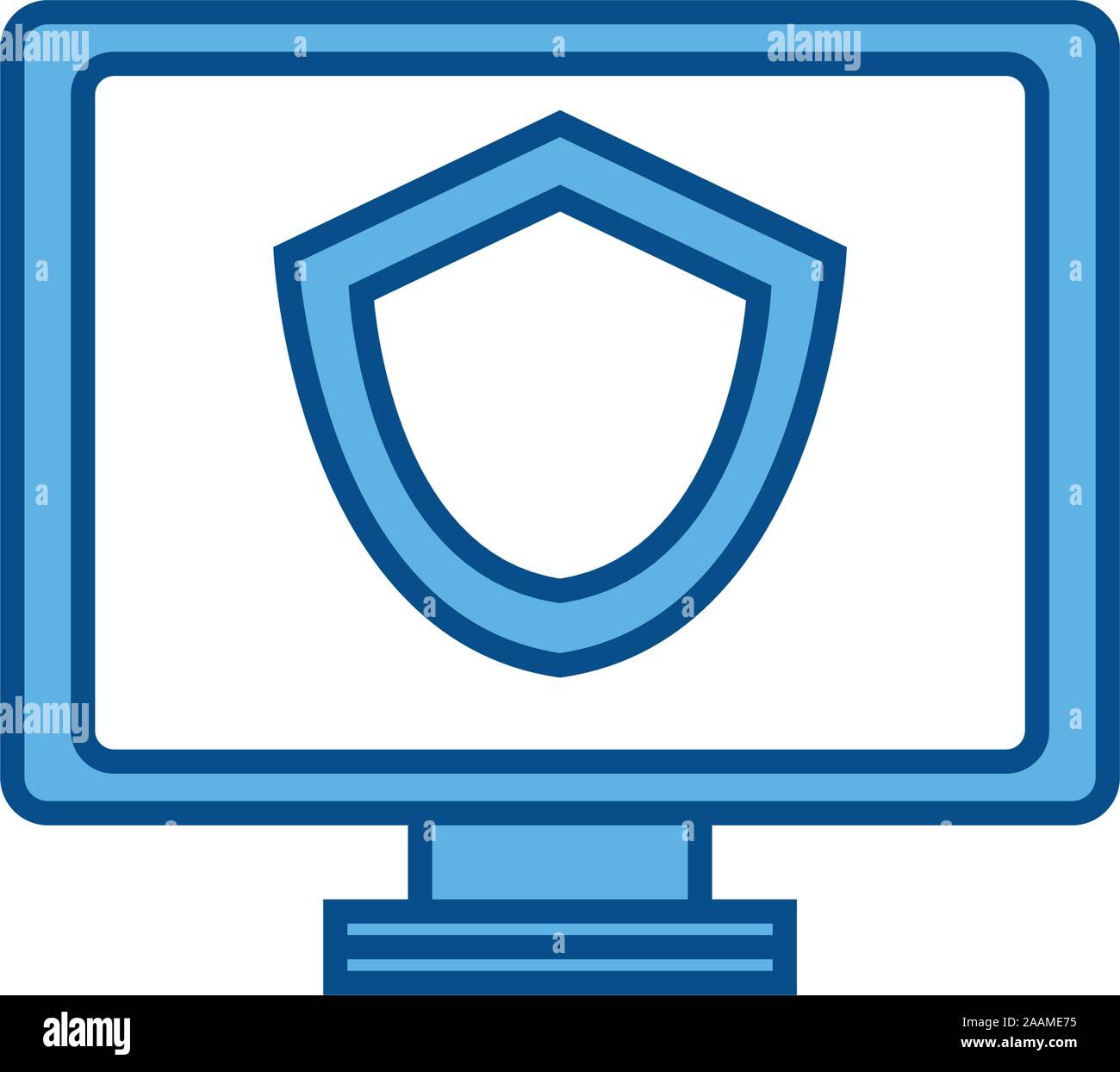 computer shield protection internet line and fill style illustration ...