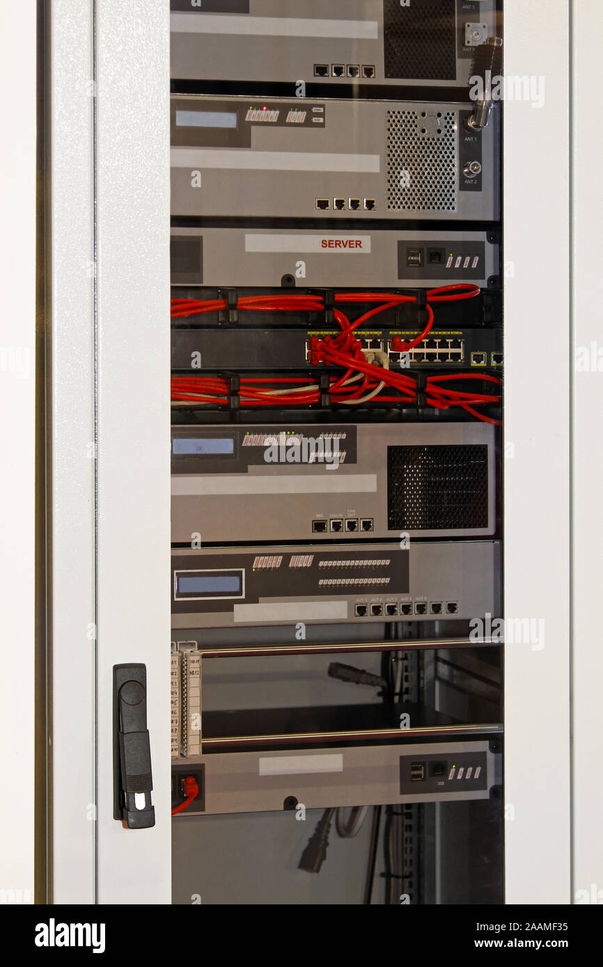 Rack mounted server and network communication hub Stock Photo - Alamy