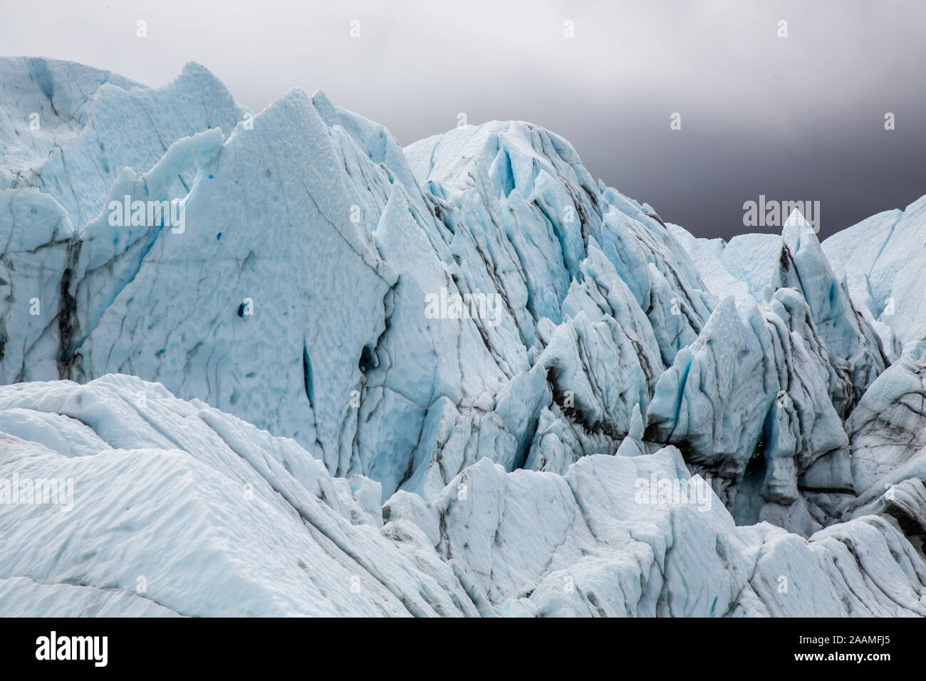 Icefall of the Matanuska Glacier with many crevasses and seracs in the ...