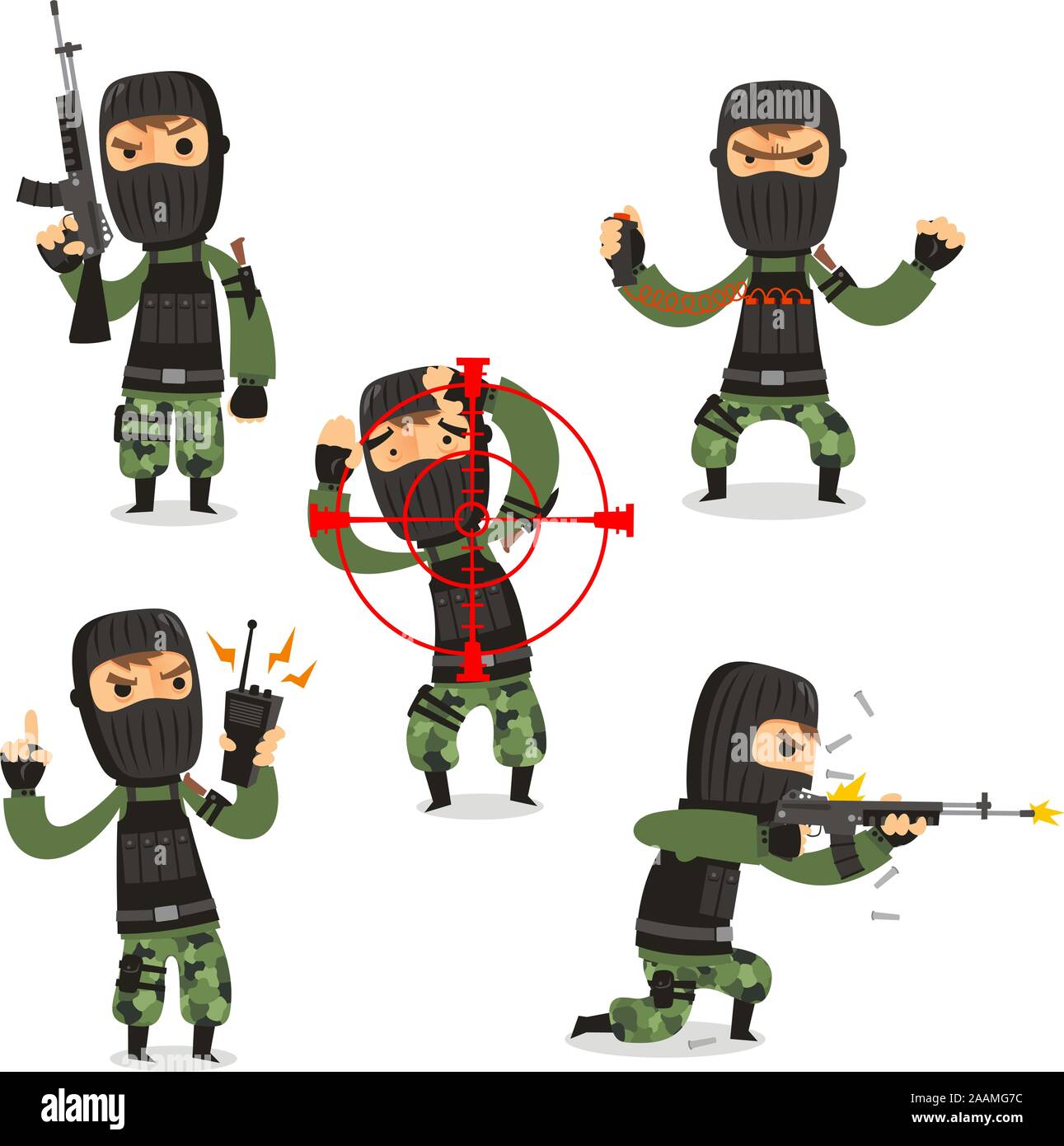 Terrorist Set with Mask Gun and Camouflage clothes vector illustration ...