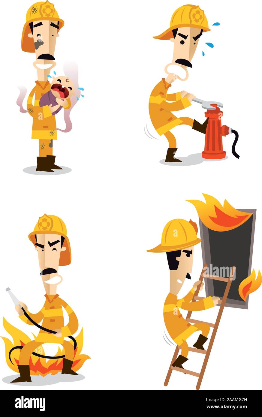 Firefighter Fire Hose Fireman Uniform Flame, vector illustration ...