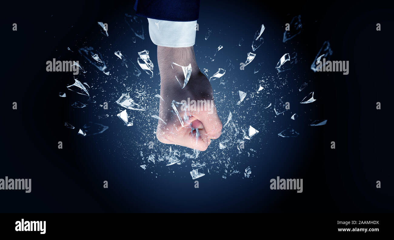 Big hand hits intense and breaks glasses Stock Photo - Alamy