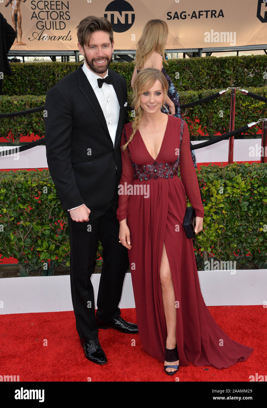 LOS ANGELES, CA - JANUARY 30, 2016: Actress Joanne Froggatt & husband ...