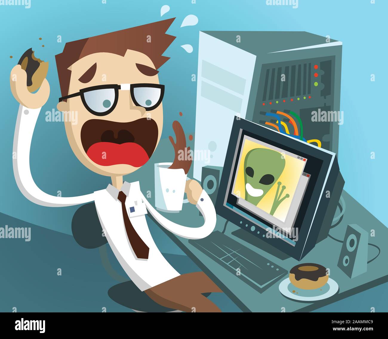 Scientist makes contact with alien civilization cartoon illustration ...