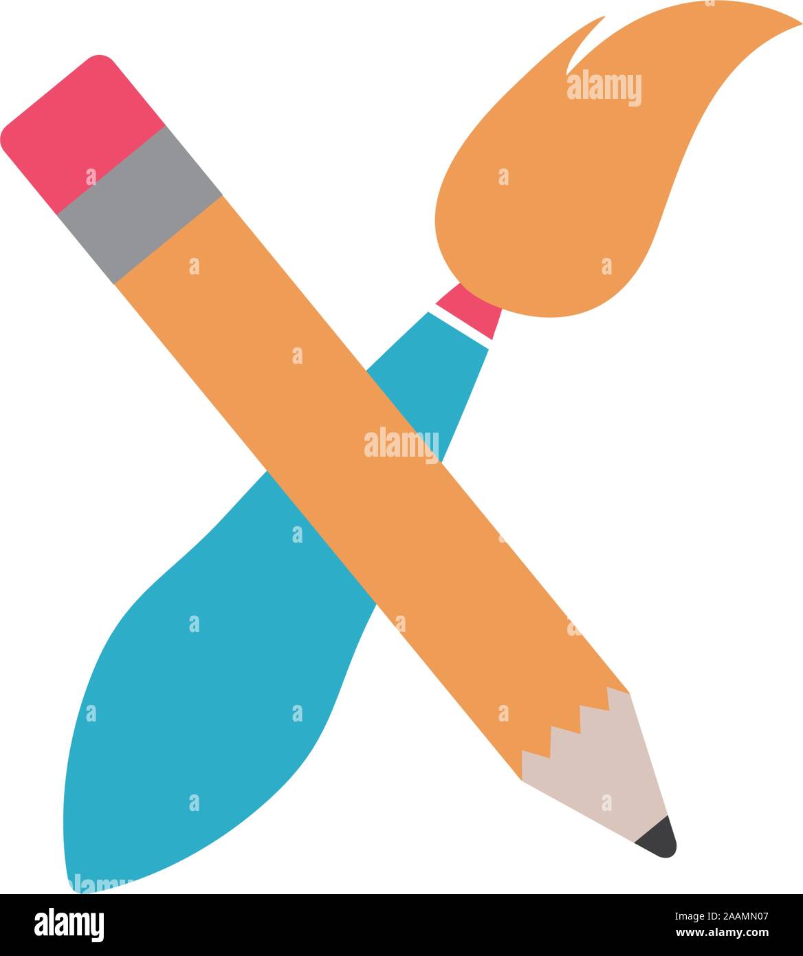 school paint brush with pencil flat style icon vector illustration ...
