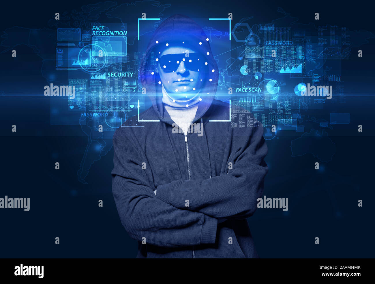 Biometric verification. Face recognition with several points Stock ...